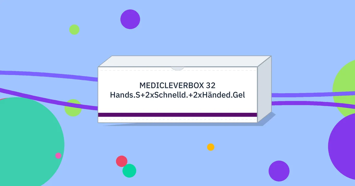 Symbolbild: Packung mit der Aufschrift MEDICLEVERBOX 32 Hands.S+2xSchnelld.+2xHänded.Gel (PZN 19112670) – Verfügbarkeit und Bezug in Apotheken in Frankfurt am Main