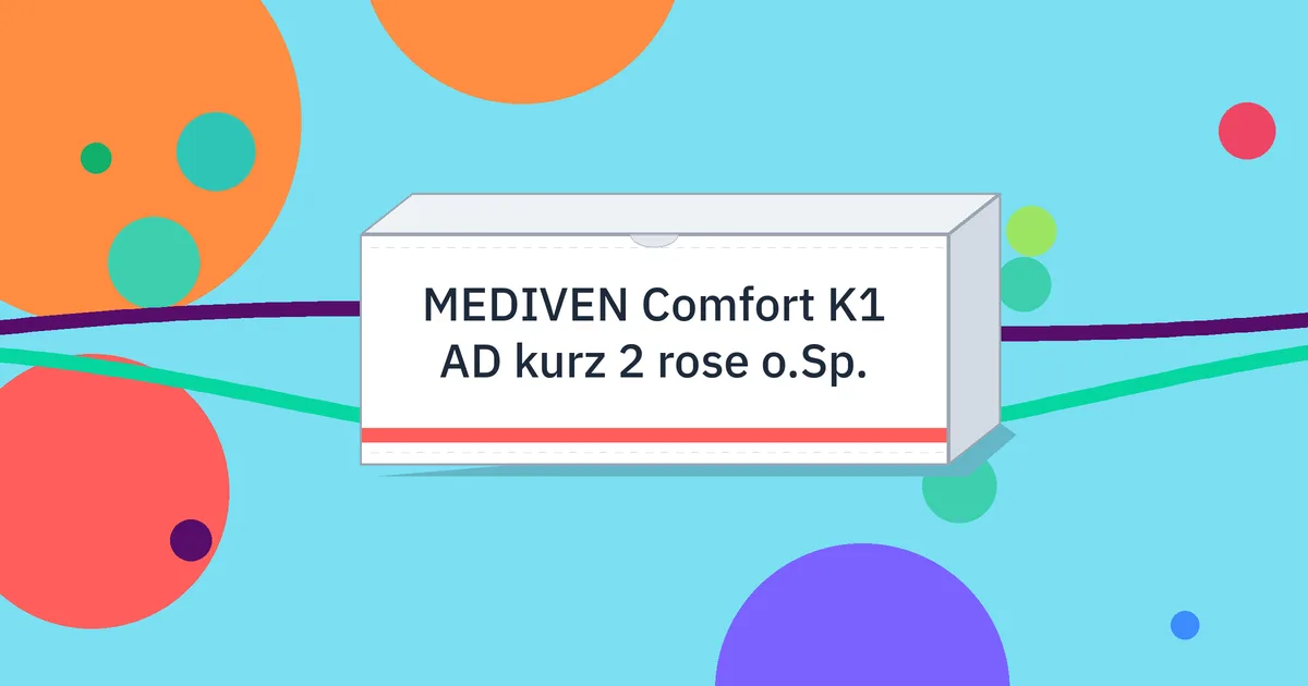 Symbolbild: Packung mit der Aufschrift MEDIVEN Comfort K1 AD kurz 2 rose o.Sp. (PZN 14562658) – Verfügbarkeit und Bezug in Apotheken in Frankfurt am Main