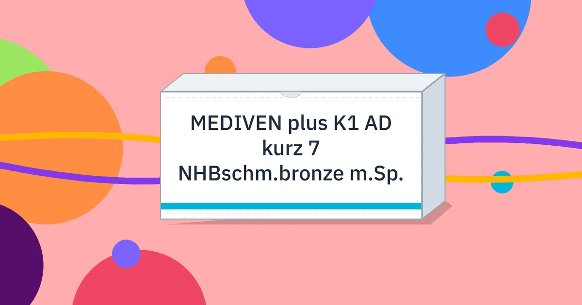 Symbolbild: Packung mit der Aufschrift MEDIVEN plus K1 AD kurz 7 NHBschm.bronze m.Sp. (PZN 15899710) – Verfügbarkeit und Bezug in Apotheken in Frankfurt am Main