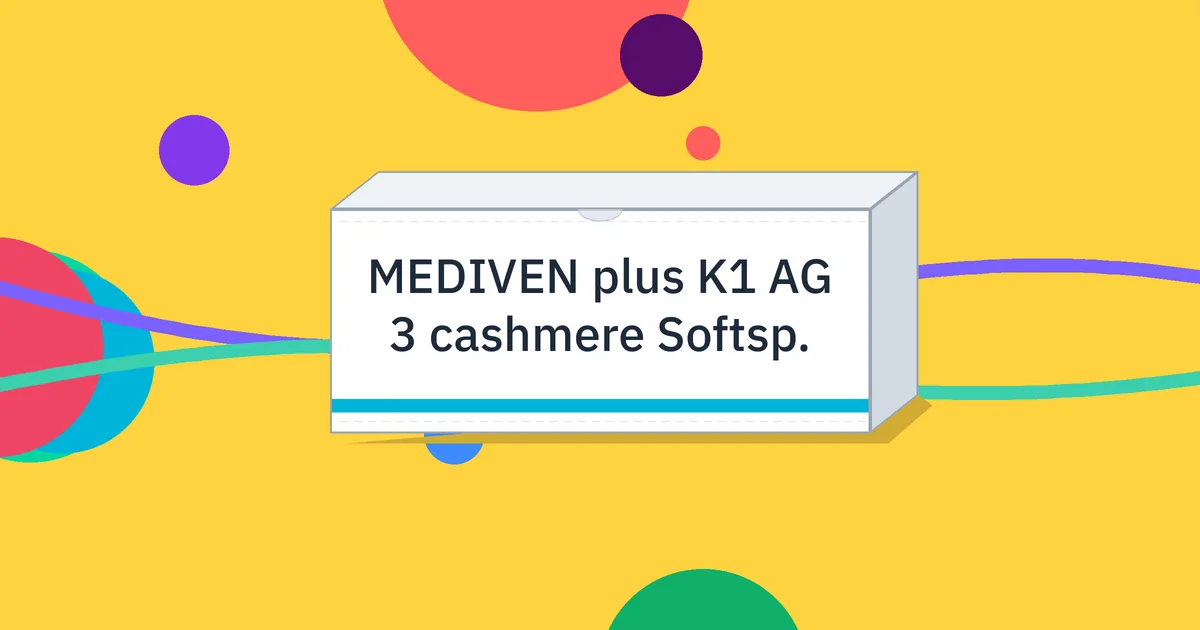Symbolbild: Packung mit der Aufschrift MEDIVEN plus K1 AG 3 cashmere Softsp. (PZN 15056006) – Verfügbarkeit und Bezug in Apotheken in Frankfurt am Main
