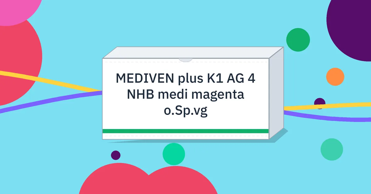 Symbolbild: Packung mit der Aufschrift MEDIVEN plus K1 AG 4 NHB medi magenta o.Sp.vg (PZN 15921823) – Verfügbarkeit und Bezug in Apotheken in Frankfurt am Main