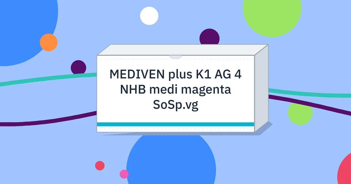 Symbolbild: Packung mit der Aufschrift MEDIVEN plus K1 AG 4 NHB medi magenta SoSp.vg (PZN 15921958) – Verfügbarkeit und Bezug in Apotheken in Frankfurt am Main