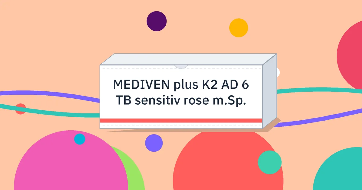 Symbolbild: Packung mit der Aufschrift MEDIVEN plus K2 AD 6 TB sensitiv rose m.Sp. (PZN 15105058) – Verfügbarkeit und Bezug in Apotheken in Frankfurt am Main