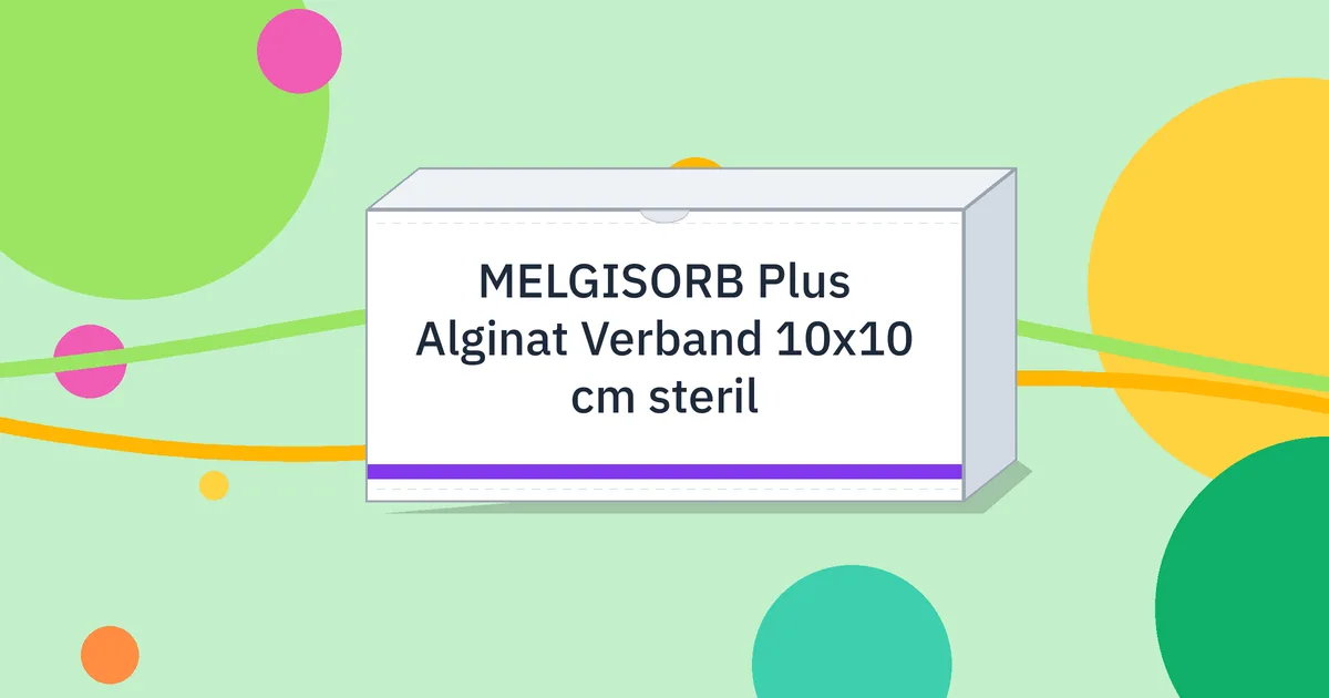 Symbolbild: Packung mit der Aufschrift MELGISORB Plus Alginat Verband 10x10 cm steril (PZN 11002798) – Verfügbarkeit und Bezug in Apotheken in Frankfurt am Main