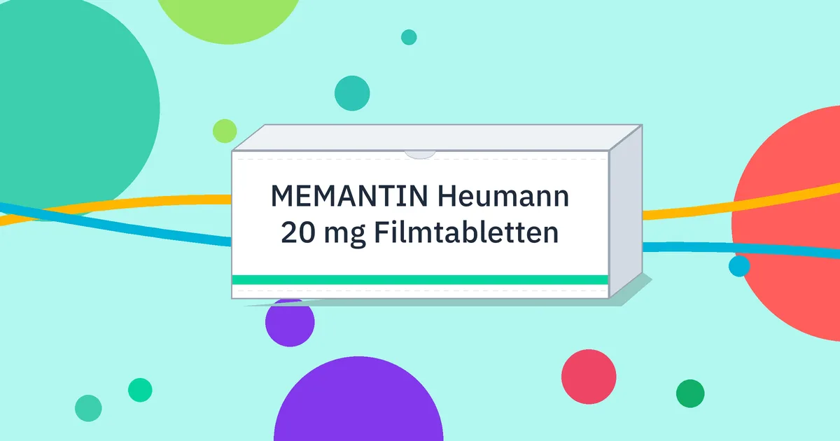 Symbolbild: Packung mit der Aufschrift MEMANTIN Heumann 20 mg Filmtabletten (PZN 13890337) – Verfügbarkeit und Bezug in Apotheken in Frankfurt am Main