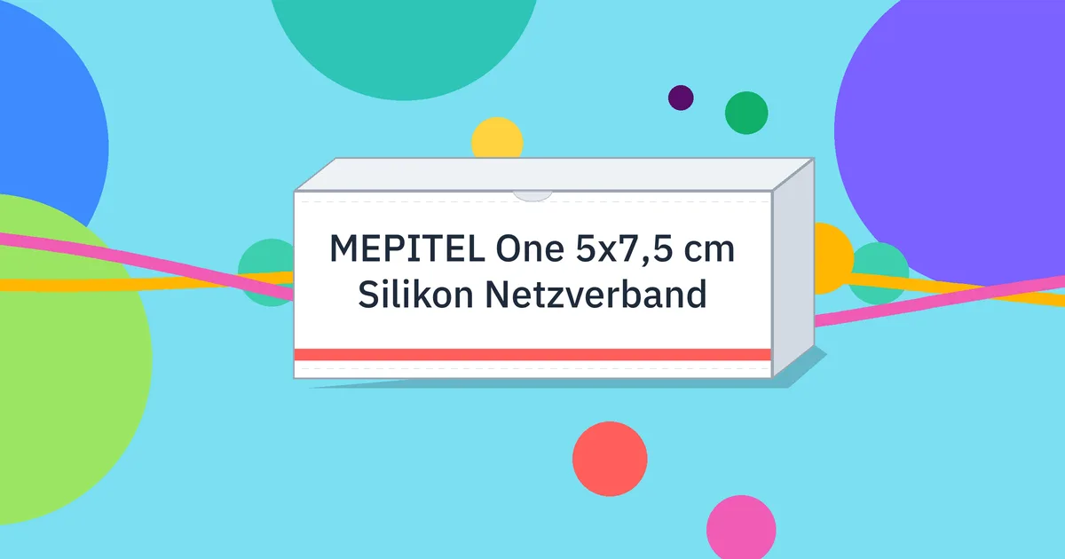 Symbolbild: Packung mit der Aufschrift MEPITEL One 5x7,5 cm Silikon Netzverband (PZN 16516390) – Verfügbarkeit und Bezug in Apotheken in Frankfurt am Main