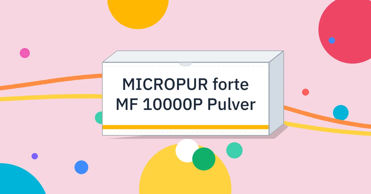 Symbolbild: Packung mit der Aufschrift MICROPUR forte MF 10000P Pulver (PZN 04236082) – Verfügbarkeit und Bezug in Apotheken in Frankfurt am Main