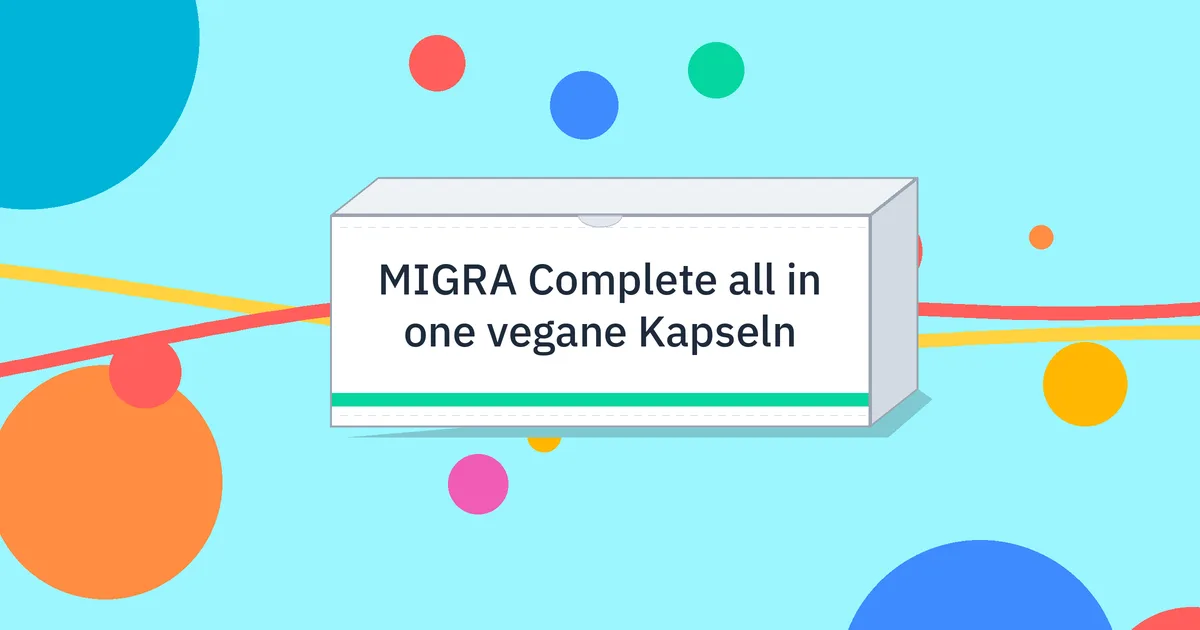 Symbolbild: Packung mit der Aufschrift MIGRA Complete all in one vegane Kapseln (PZN 19148917) – Verfügbarkeit und Bezug in Apotheken in Frankfurt am Main