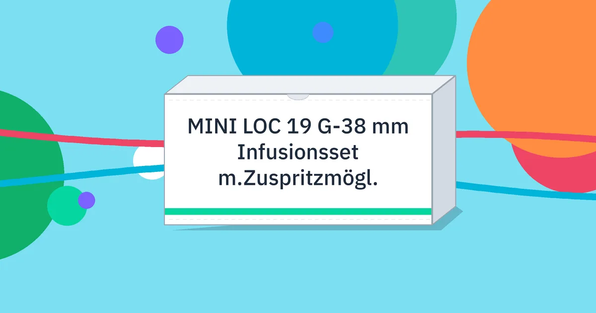 Symbolbild: Packung mit der Aufschrift MINI LOC 19 G-38 mm Infusionsset m.Zuspritzmögl. (PZN 18039267) – Verfügbarkeit und Bezug in Apotheken in Frankfurt am Main