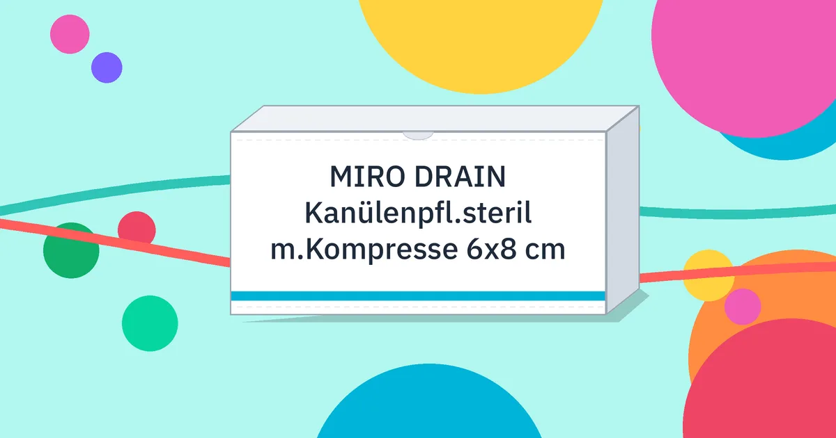Symbolbild: Packung mit der Aufschrift MIRO DRAIN Kanülenpfl.steril m.Kompresse 6x8 cm (PZN 07708972) – Verfügbarkeit und Bezug in Apotheken in Frankfurt am Main