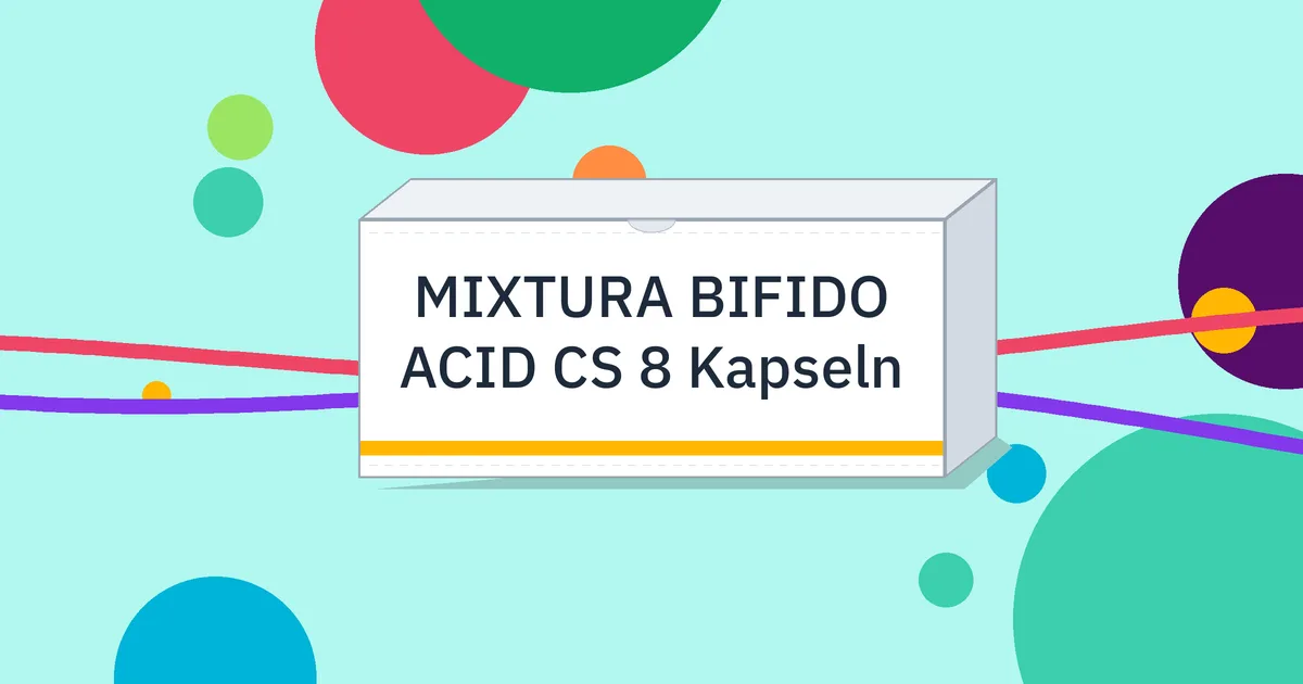 Symbolbild: Packung mit der Aufschrift MIXTURA BIFIDO ACID CS 8 Kapseln (PZN 09534016) – Verfügbarkeit und Bezug in Apotheken in Frankfurt am Main