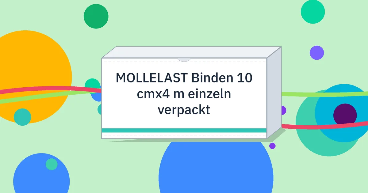 Symbolbild: Packung mit der Aufschrift MOLLELAST Binden 10 cmx4 m einzeln verpackt (PZN 03130022) – Verfügbarkeit und Bezug in Apotheken in Frankfurt am Main