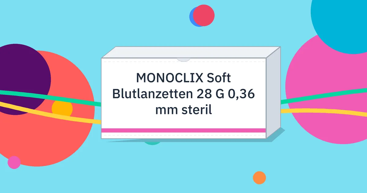 Symbolbild: Packung mit der Aufschrift MONOCLIX Soft Blutlanzetten 28 G 0,36 mm steril (PZN 19469923) – Verfügbarkeit und Bezug in Apotheken in Frankfurt am Main
