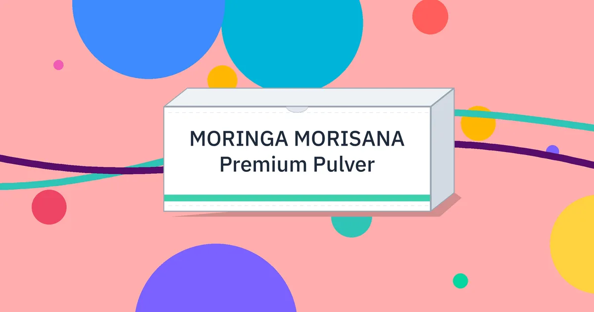 Symbolbild: Packung mit der Aufschrift MORINGA MORISANA Premium Pulver (PZN 17276060) – Verfügbarkeit und Bezug in Apotheken in Frankfurt am Main