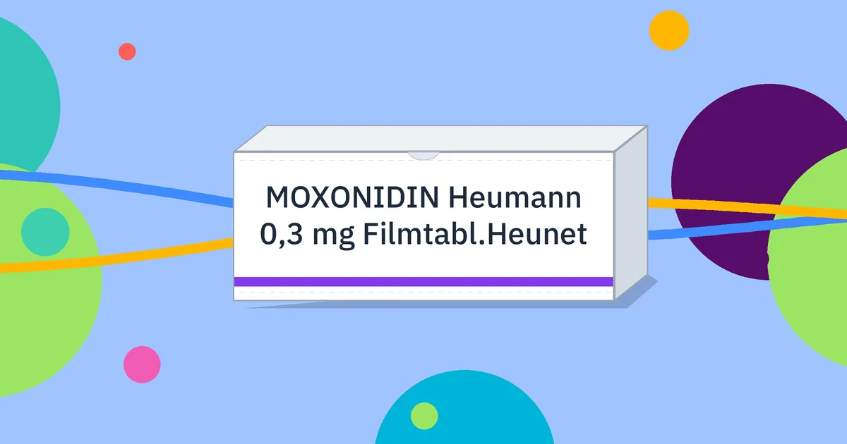 Symbolbild: Packung mit der Aufschrift MOXONIDIN Heumann 0,3 mg Filmtabl.Heunet (PZN 05887031) – Verfügbarkeit und Bezug in Apotheken in Frankfurt am Main