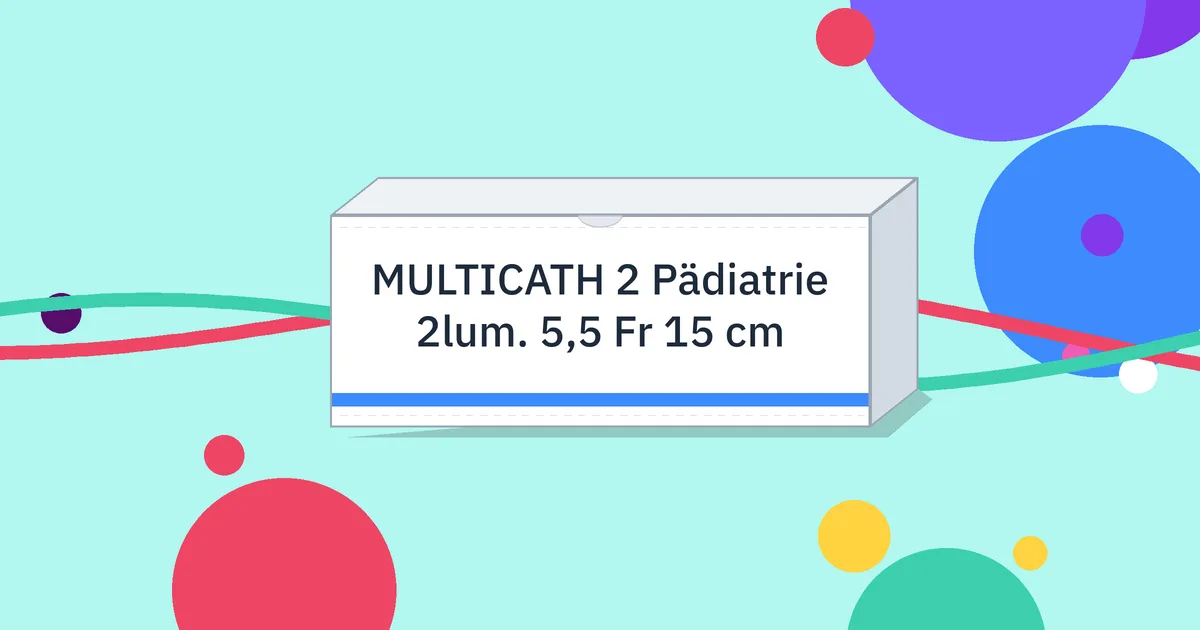 Symbolbild: Packung mit der Aufschrift MULTICATH 2 Pädiatrie 2lum. 5,5 Fr 15 cm (PZN 10174681) – Verfügbarkeit und Bezug in Apotheken in Frankfurt am Main