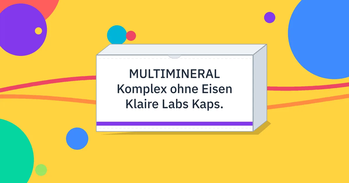 Symbolbild: Packung mit der Aufschrift MULTIMINERAL Komplex ohne Eisen Klaire Labs Kaps. (PZN 17927356) – Verfügbarkeit und Bezug in Apotheken in Frankfurt am Main
