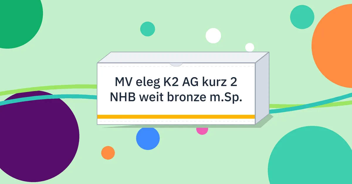 Symbolbild: Packung mit der Aufschrift MV eleg K2 AG kurz 2 NHB weit bronze m.Sp. (PZN 15714811) – Verfügbarkeit und Bezug in Apotheken in Frankfurt am Main