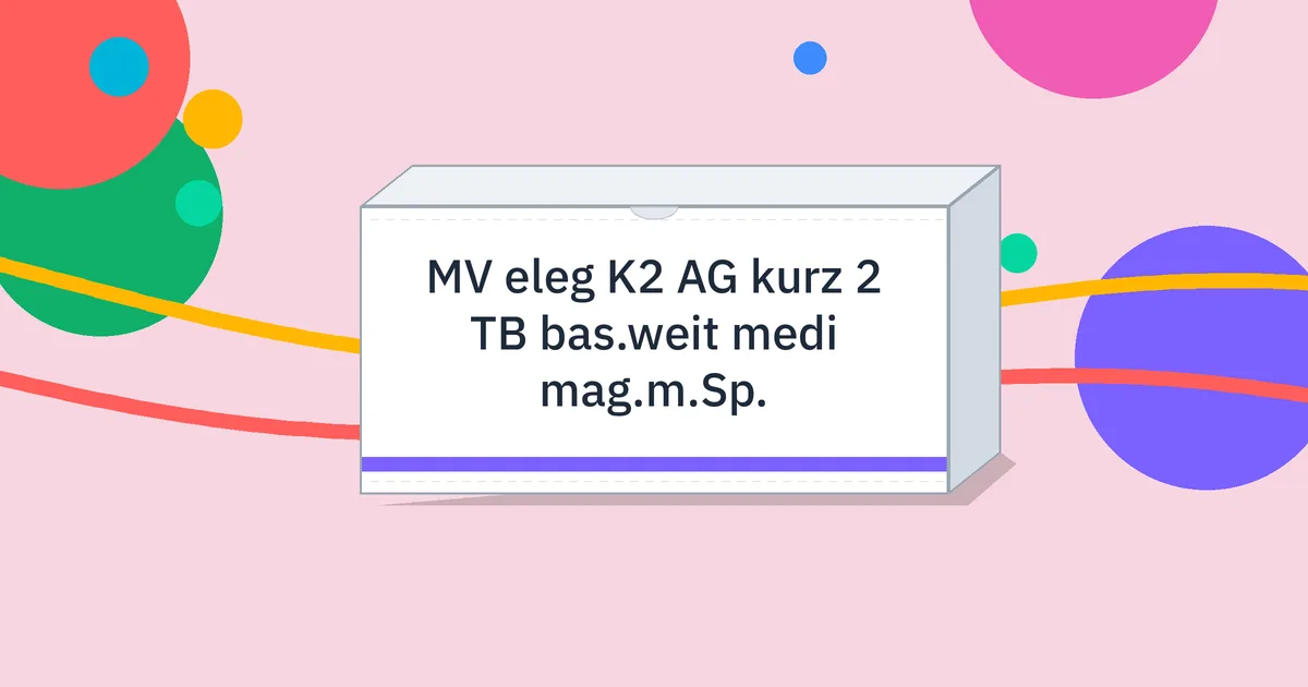 Symbolbild: Packung mit der Aufschrift MV eleg K2 AG kurz 2 TB bas.weit medi mag.m.Sp. (PZN 14638410) – Verfügbarkeit und Bezug in Apotheken in Frankfurt am Main