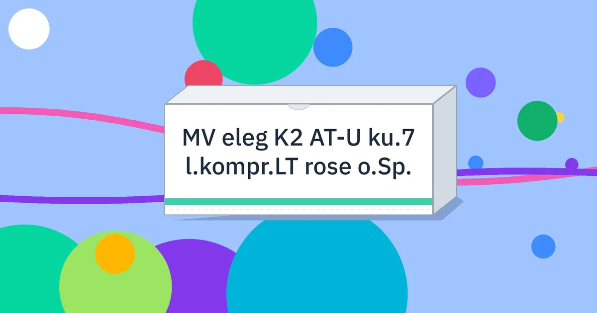 Symbolbild: Packung mit der Aufschrift MV eleg K2 AT-U ku.7 l.kompr.LT rose o.Sp. (PZN 14692533) – Verfügbarkeit und Bezug in Apotheken in Frankfurt am Main