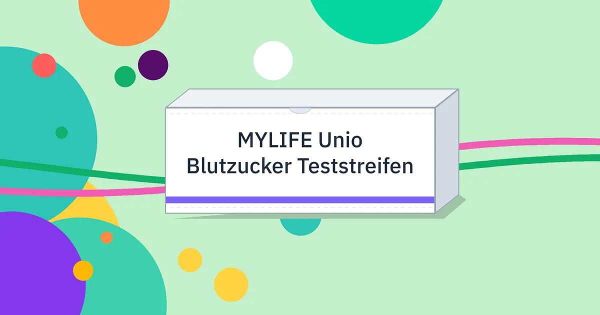 Symbolbild: Packung mit der Aufschrift MYLIFE Unio Blutzucker Teststreifen (PZN 13248061) – Verfügbarkeit und Bezug in Apotheken in Frankfurt am Main