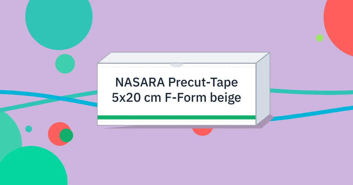 Symbolbild: Packung mit der Aufschrift NASARA Precut-Tape 5x20 cm F-Form beige (PZN 10315615) – Verfügbarkeit und Bezug in Apotheken in Frankfurt am Main