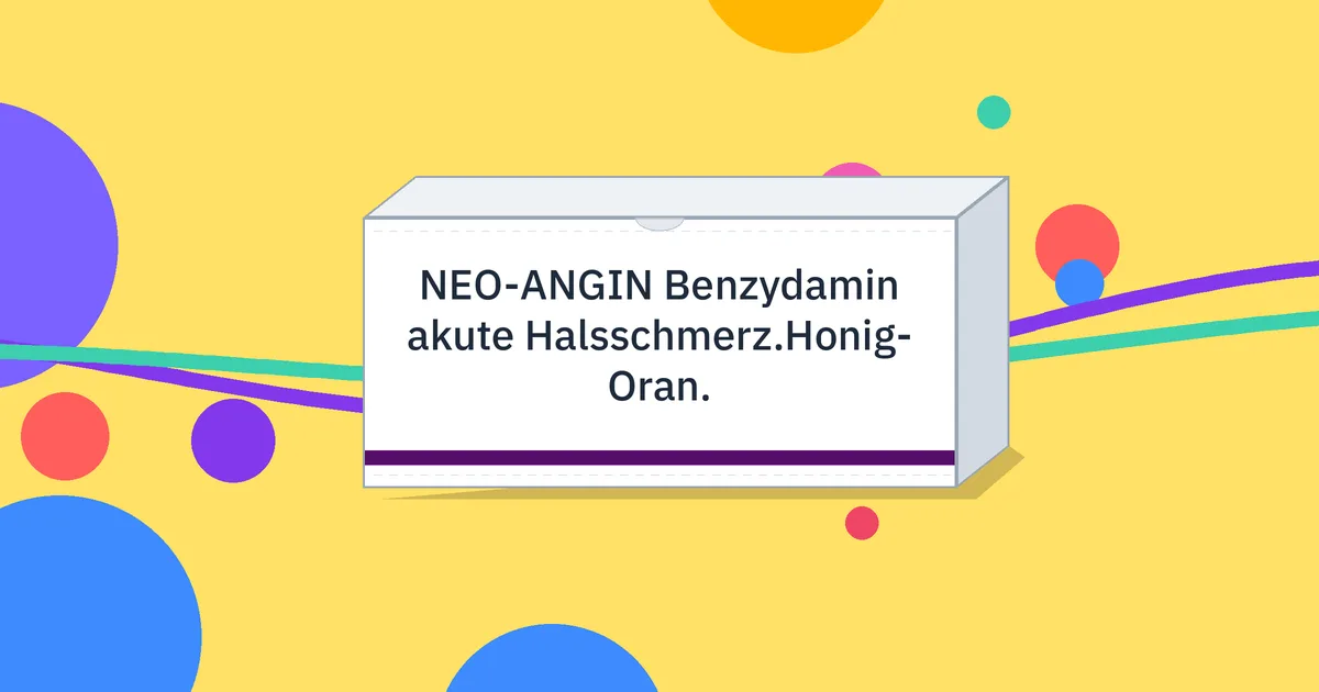 Symbolbild: Packung mit der Aufschrift NEO-ANGIN Benzydamin akute Halsschmerz.Honig-Oran. (PZN 11160161) – Verfügbarkeit und Bezug in Apotheken in Frankfurt am Main