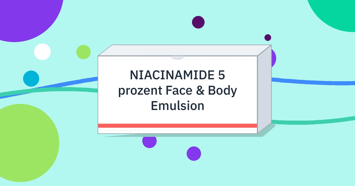 Symbolbild: Packung mit der Aufschrift NIACINAMIDE 5 prozent Face & Body Emulsion (PZN 19427712) – Verfügbarkeit und Bezug in Apotheken in Frankfurt am Main