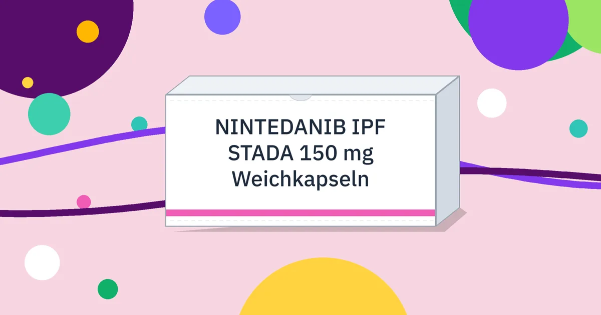 Symbolbild: Packung mit der Aufschrift NINTEDANIB IPF STADA 150 mg Weichkapseln (PZN 19207548) – Verfügbarkeit und Bezug in Apotheken in Frankfurt am Main