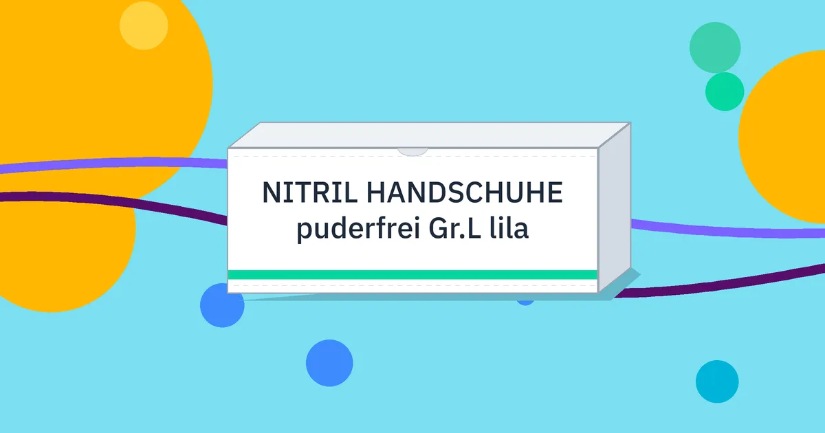 Symbolbild: Packung mit der Aufschrift NITRIL HANDSCHUHE puderfrei Gr.L lila (PZN 03763046) – Verfügbarkeit und Bezug in Apotheken in Frankfurt am Main