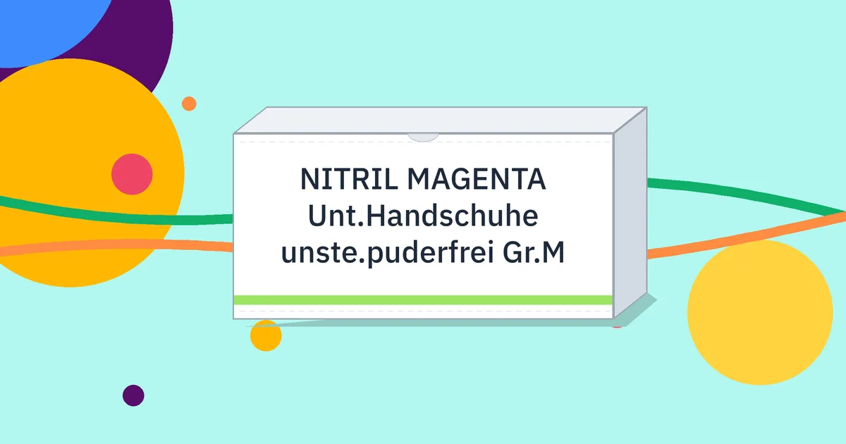 Symbolbild: Packung mit der Aufschrift NITRIL MAGENTA Unt.Handschuhe unste.puderfrei Gr.M (PZN 11584694) – Verfügbarkeit und Bezug in Apotheken in Frankfurt am Main