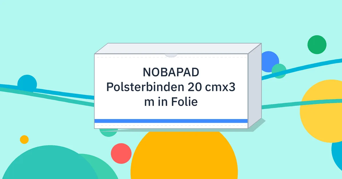 Symbolbild: Packung mit der Aufschrift NOBAPAD Polsterbinden 20 cmx3 m in Folie (PZN 16029307) – Verfügbarkeit und Bezug in Apotheken in Frankfurt am Main