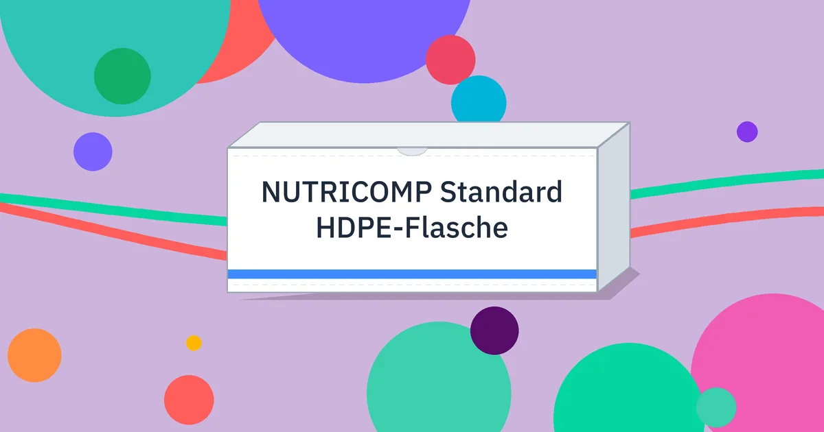 Symbolbild: Packung mit der Aufschrift NUTRICOMP Standard HDPE-Flasche (PZN 11133945) – Verfügbarkeit und Bezug in Apotheken in Frankfurt am Main