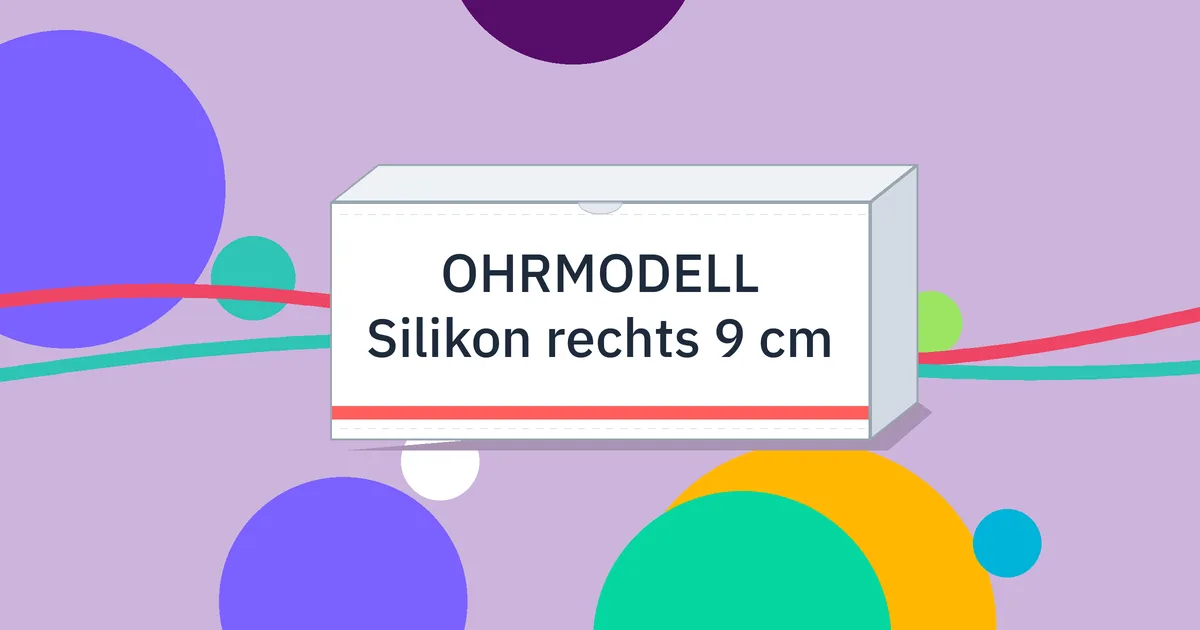 Symbolbild: Packung mit der Aufschrift OHRMODELL Silikon rechts 9 cm (PZN 17243994) – Verfügbarkeit und Bezug in Apotheken in Frankfurt am Main