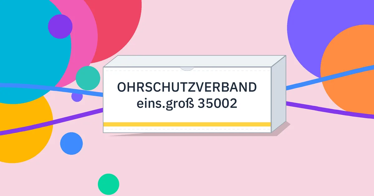 Symbolbild: Packung mit der Aufschrift OHRSCHUTZVERBAND eins.groß 35002 (PZN 00185583) – Verfügbarkeit und Bezug in Apotheken in Frankfurt am Main