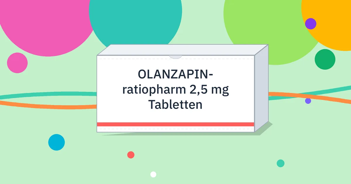 Symbolbild: Packung mit der Aufschrift OLANZAPIN-ratiopharm 2,5 mg Tabletten (PZN 08474571) – Verfügbarkeit und Bezug in Apotheken in Frankfurt am Main