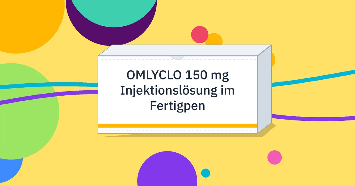 Symbolbild: Packung mit der Aufschrift OMLYCLO 150 mg Injektionslösung im Fertigpen (PZN 20300075) – Verfügbarkeit und Bezug in Apotheken in Frankfurt am Main