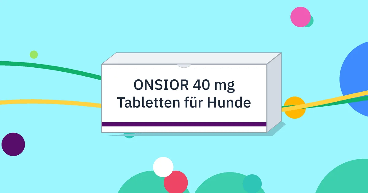 Symbolbild: Packung mit der Aufschrift ONSIOR 40 mg Tabletten für Hunde (PZN 16943376) – Verfügbarkeit und Bezug in Apotheken in Frankfurt am Main