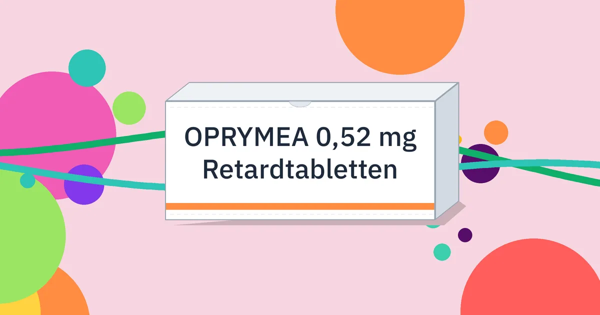 Symbolbild: Packung mit der Aufschrift OPRYMEA 0,52 mg Retardtabletten (PZN 18829118) – Verfügbarkeit und Bezug in Apotheken in Frankfurt am Main