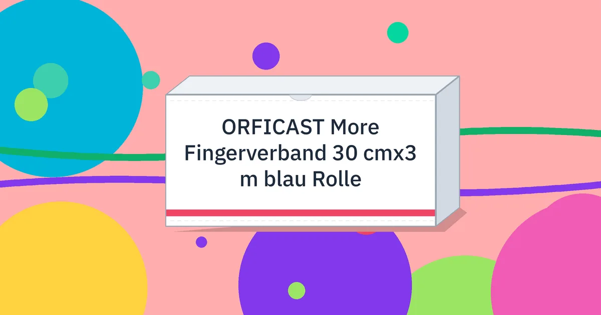 Symbolbild: Packung mit der Aufschrift ORFICAST More Fingerverband 30 cmx3 m blau Rolle (PZN 16568866) – Verfügbarkeit und Bezug in Apotheken in Frankfurt am Main