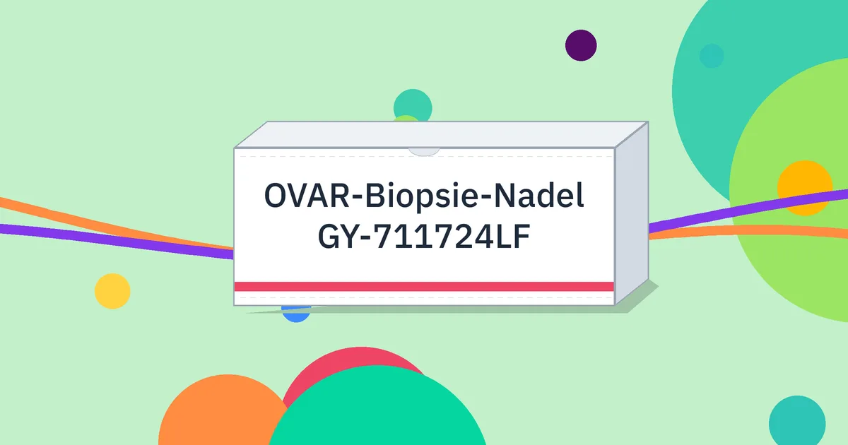 Symbolbild: Packung mit der Aufschrift OVAR-Biopsie-Nadel GY-711724LF (PZN 18085089) – Verfügbarkeit und Bezug in Apotheken in Frankfurt am Main