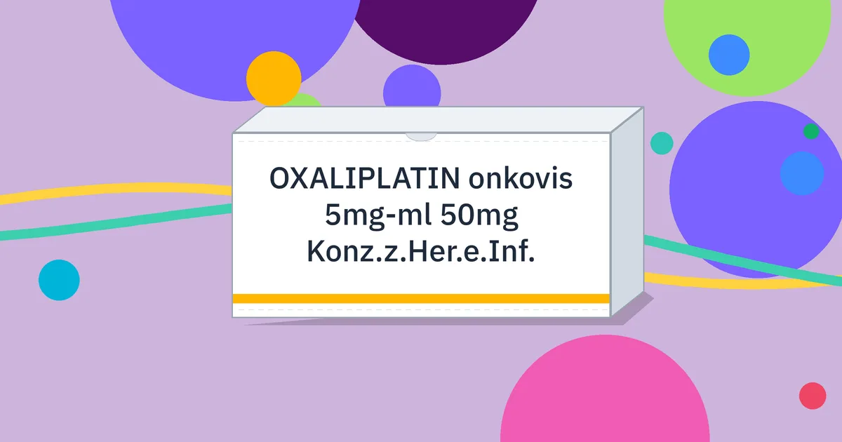 Symbolbild: Packung mit der Aufschrift OXALIPLATIN onkovis 5mg-ml 50mg Konz.z.Her.e.Inf. (PZN 09641367) – Verfügbarkeit und Bezug in Apotheken in Frankfurt am Main