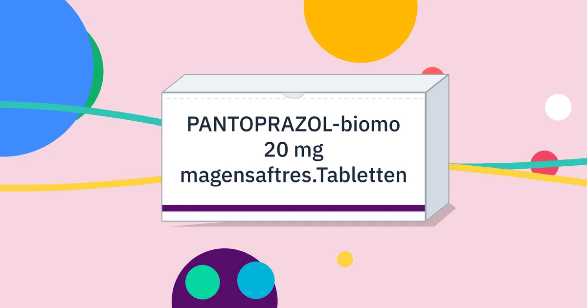 Symbolbild: Packung mit der Aufschrift PANTOPRAZOL-biomo 20 mg magensaftres.Tabletten (PZN 00294645) – Verfügbarkeit und Bezug in Apotheken in Frankfurt am Main