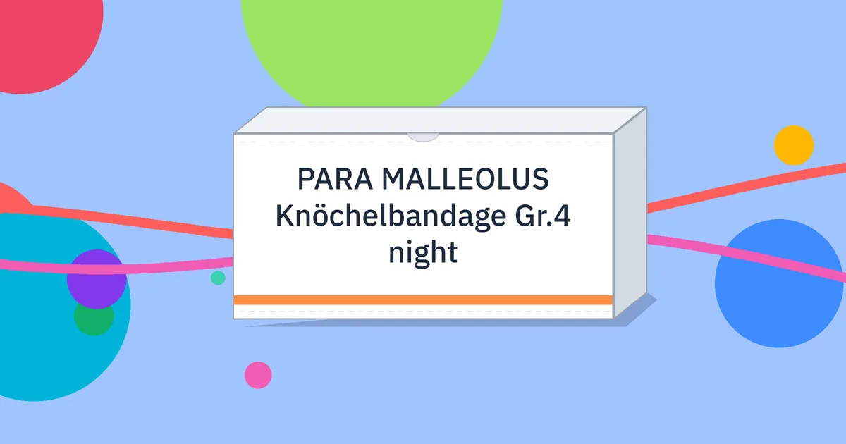 Symbolbild: Packung mit der Aufschrift PARA MALLEOLUS Knöchelbandage Gr.4 night (PZN 13763627) – Verfügbarkeit und Bezug in Apotheken in Frankfurt am Main