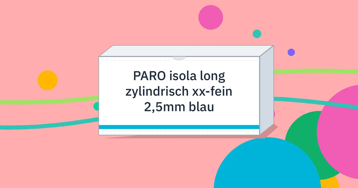 Symbolbild: Packung mit der Aufschrift PARO isola long zylindrisch xx-fein 2,5mm blau (PZN 17372438) – Verfügbarkeit und Bezug in Apotheken in Frankfurt am Main