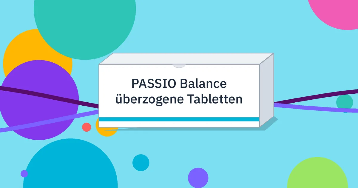 Symbolbild: Packung mit der Aufschrift PASSIO Balance überzogene Tabletten (PZN 11522523) – Verfügbarkeit und Bezug in Apotheken in Frankfurt am Main