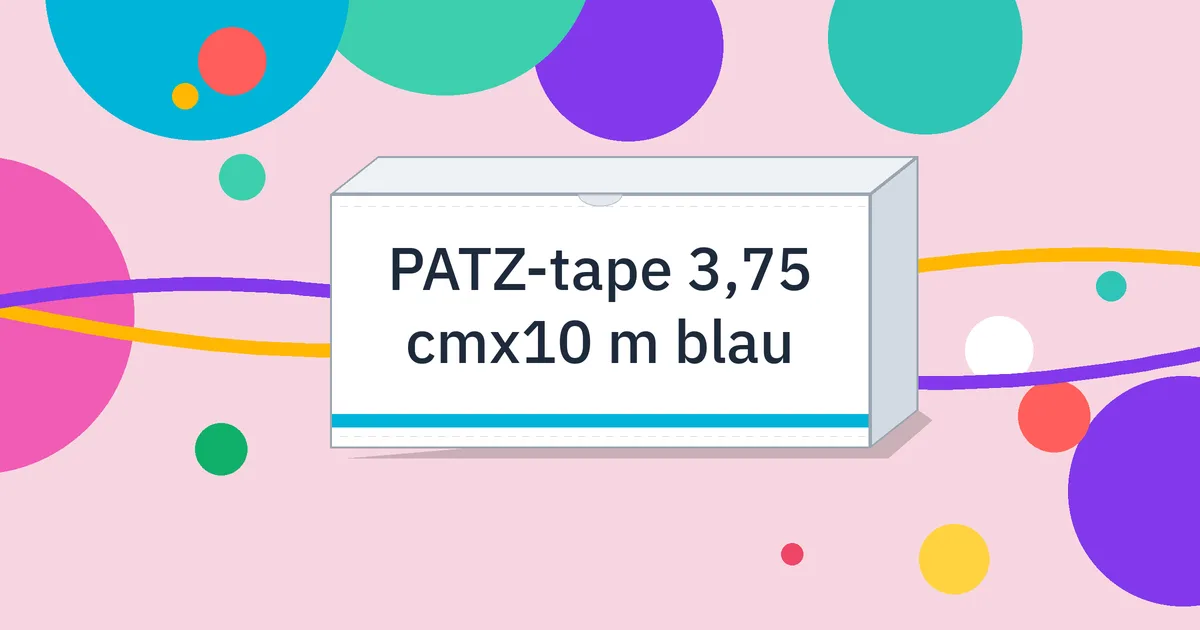 Symbolbild: Packung mit der Aufschrift PATZ-tape 3,75 cmx10 m blau (PZN 06815743) – Verfügbarkeit und Bezug in Apotheken in Frankfurt am Main