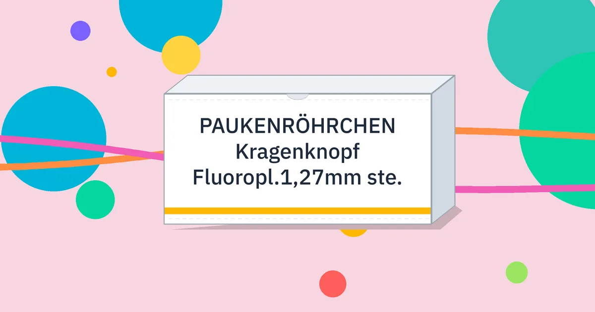 Symbolbild: Packung mit der Aufschrift PAUKENRÖHRCHEN Kragenknopf Fluoropl.1,27mm ste. (PZN 18652016) – Verfügbarkeit und Bezug in Apotheken in Frankfurt am Main