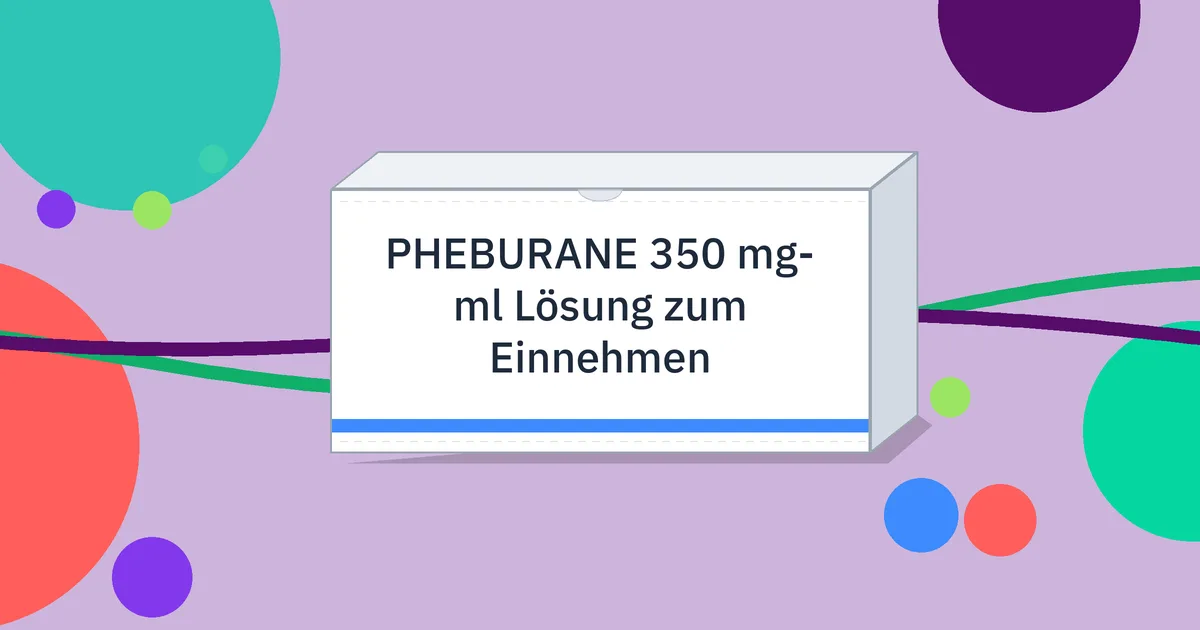 Symbolbild: Packung mit der Aufschrift PHEBURANE 350 mg-ml Lösung zum Einnehmen (PZN 19210214) – Verfügbarkeit und Bezug in Apotheken in Frankfurt am Main