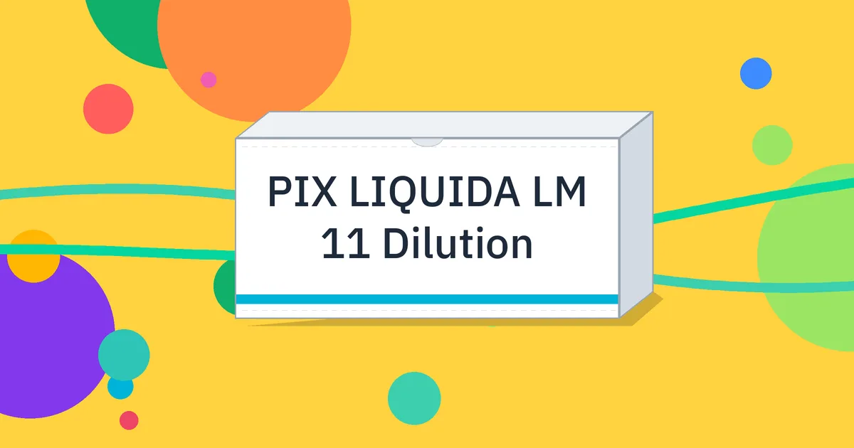 Symbolbild: Packung mit der Aufschrift PIX LIQUIDA LM 11 Dilution (PZN 13646229) – Verfügbarkeit und Bezug in Apotheken in Frankfurt am Main